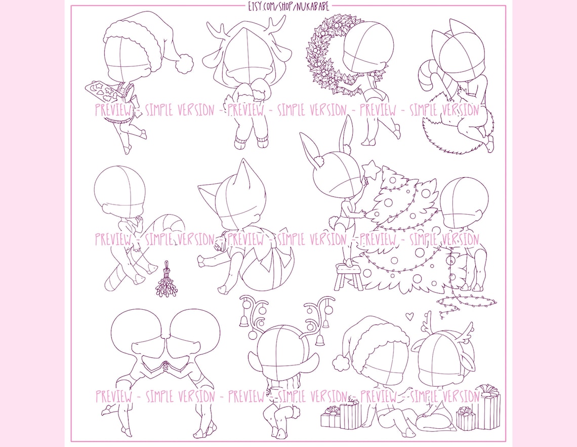 Procreate Chibi Stamps Christmas Stamps Poses Stamps for - Etsy