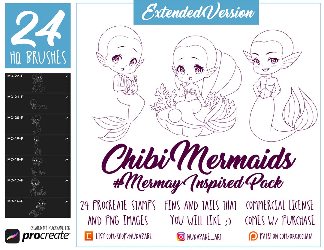 Procreate Mermaid Brushes, Mermaid PNG, Mermay, Body Figure Stamps ...