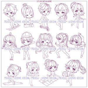 34 Figures Stamps Brushes for Procreate, Guide Brushes, Chibi Base Set ...