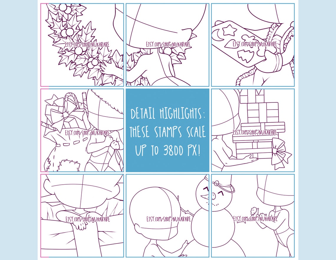 Christmas Procreate Stamps Chibi Procreate Brushes Chibi - Etsy
