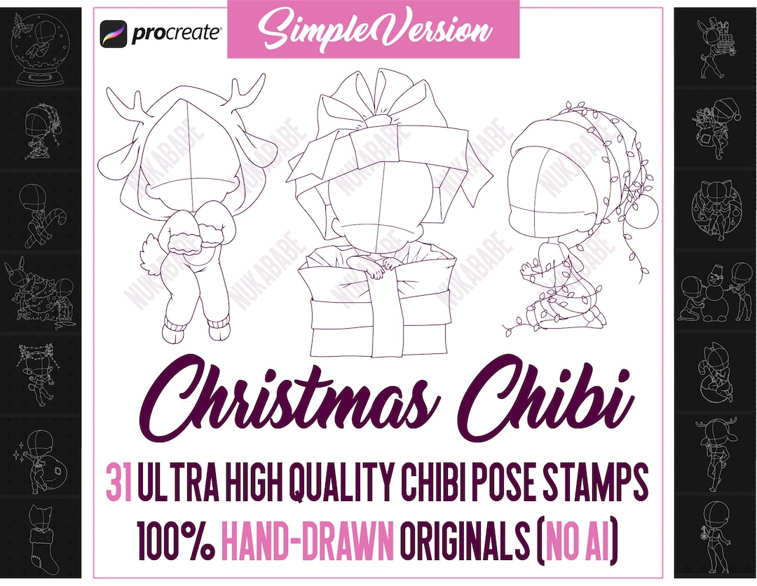 Procreate Chibi Stamps, Christmas Stamps, Poses Stamps for Procreate ...