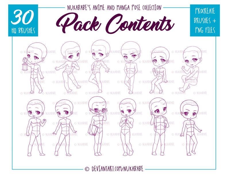 Procreate Chibi Brushes Male Body Poses PNG Chibi Stamps | Etsy