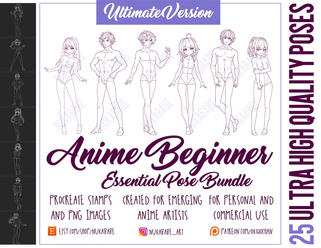 25 Anime Procreate Brushes, Anime Beginner Procreate Brush Set, Body ...