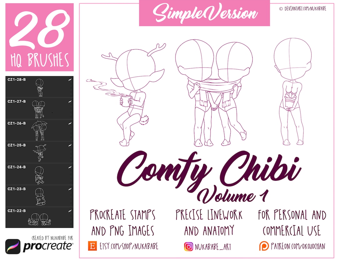 Procreate Poses, Chibi Poses Procreate, Cozy Character Templates, Guide ...