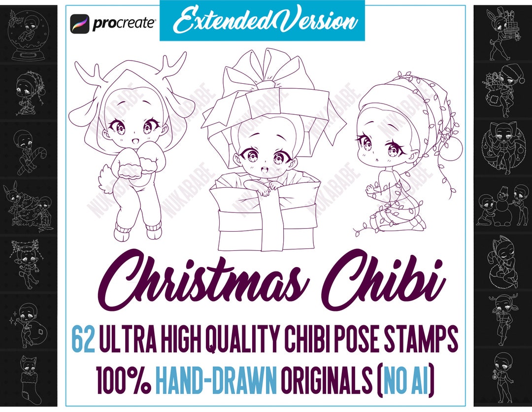 Christmas Procreate Stamps Chibi, Procreate Brushes, Chibi Brushes ...