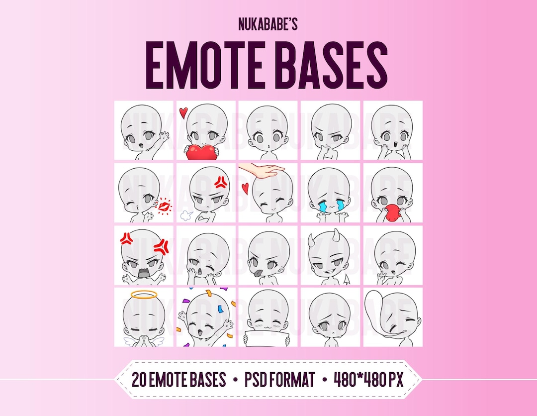 20 Chibi Emote Base Pack: DIY Template for Twitch, Discord, Youtube ...