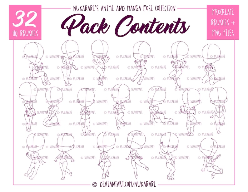 Procreate Chibi Base Chibi Pose Anime Chibi Stamp Guide | Etsy