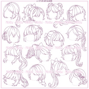 Hair Stamps Procreate Brushes, Chibi Hair Brushes, Hairstyles Stamps ...