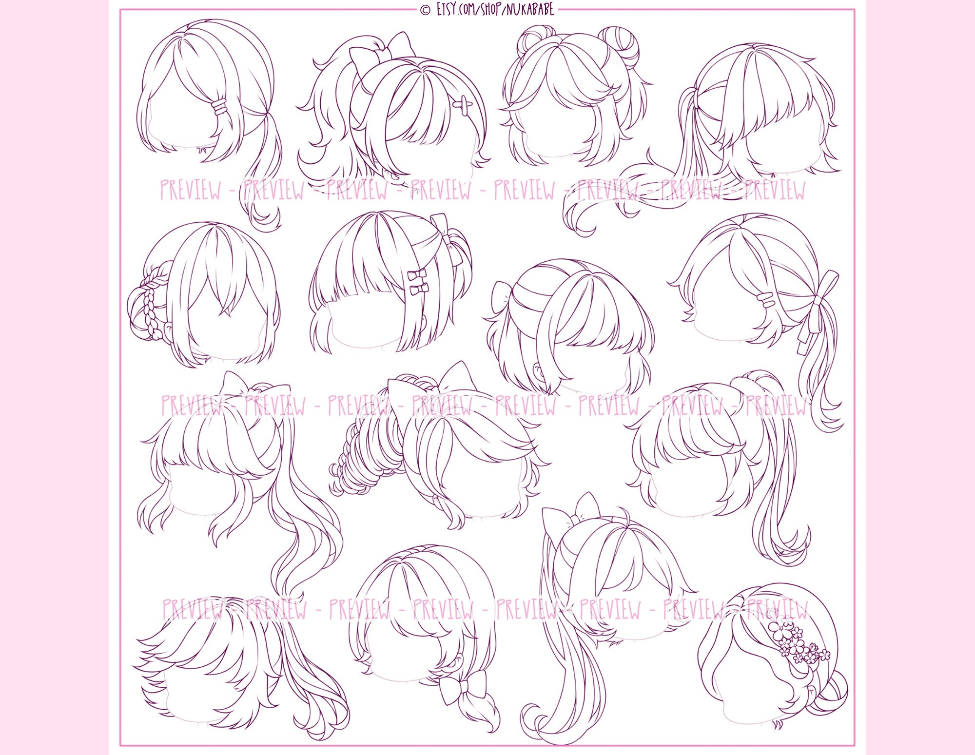 Chibi Hair Stamps: Procreate Brushes, Hairstyle Designs (PNG) - Etsy