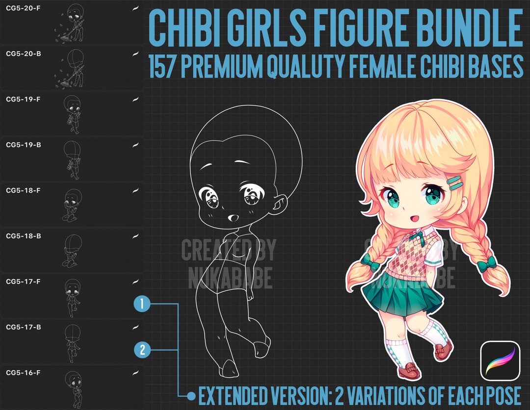 157 Procreate Chibi Stamps, Emote Base, Chibi Template, Chibi Base ...
