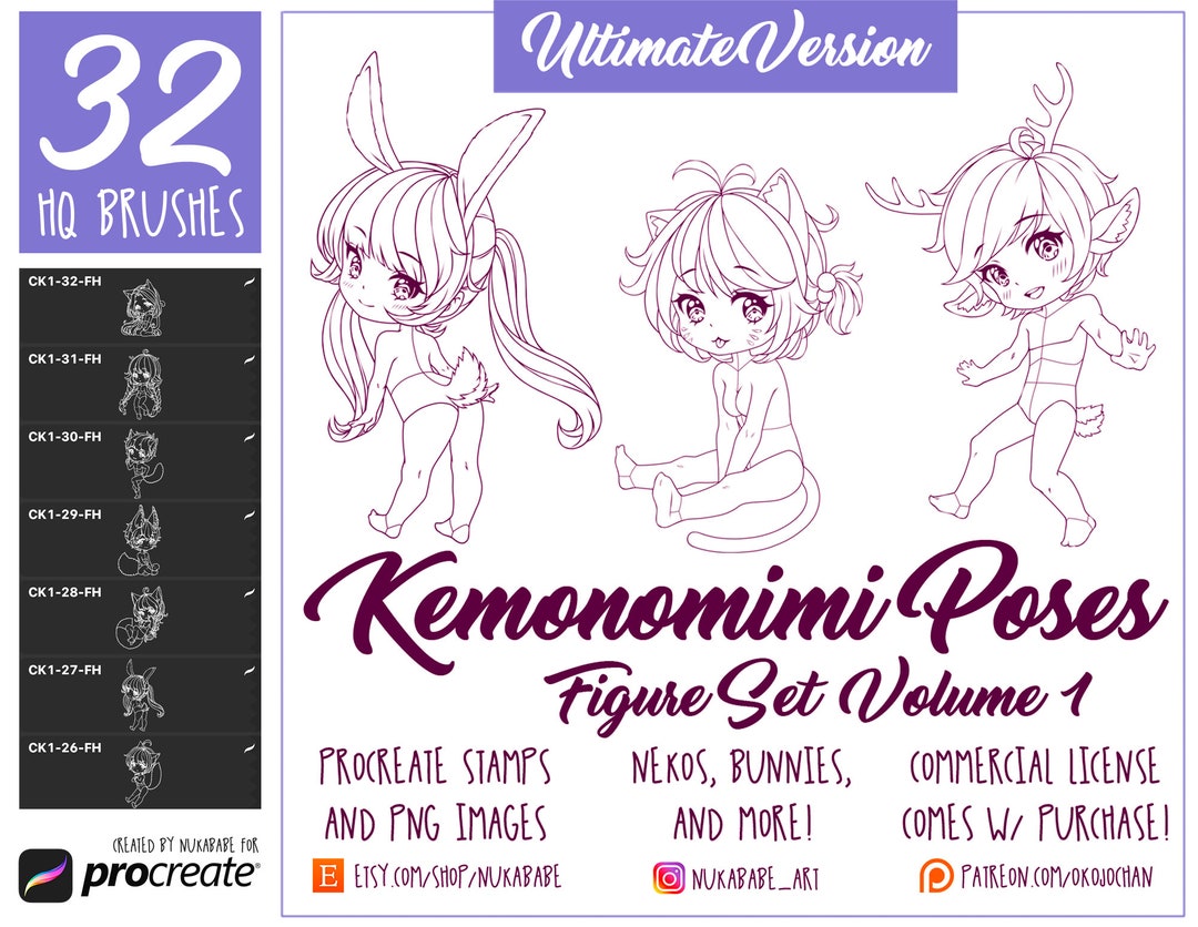 Procreate Chibi Stamps: Kemonomimi Poses, Guide Brushes (PNG) - Etsy