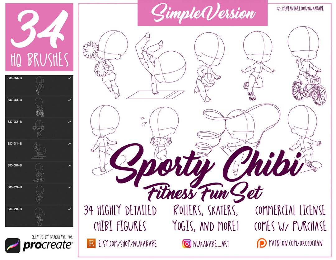 34 Sport Chibi Procreate Brushes: Athlete Poses (PNG) - Etsy