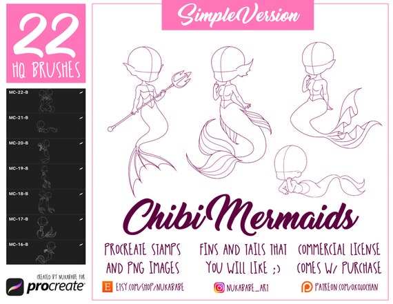 Procreate Mermaid Brushes Mermaid PNG Mermay Female Figures | Etsy
