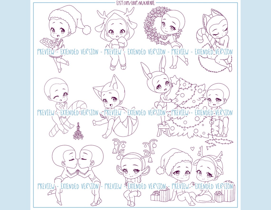 Christmas Procreate Stamps Chibi Procreate Brushes Chibi - Etsy
