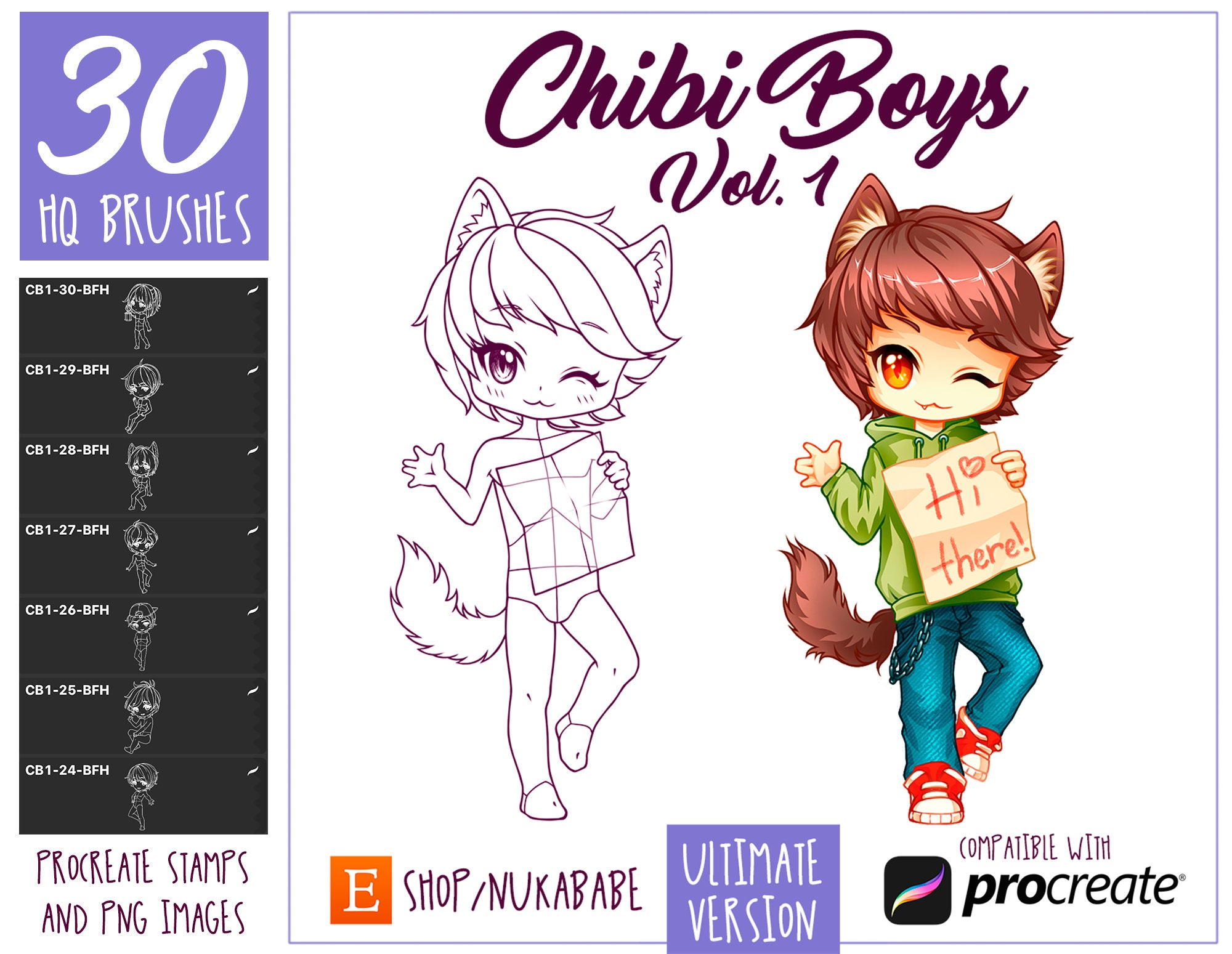 Chibi Brushes Procreate Male Body Png Chibi Stamps Chibi Etsy