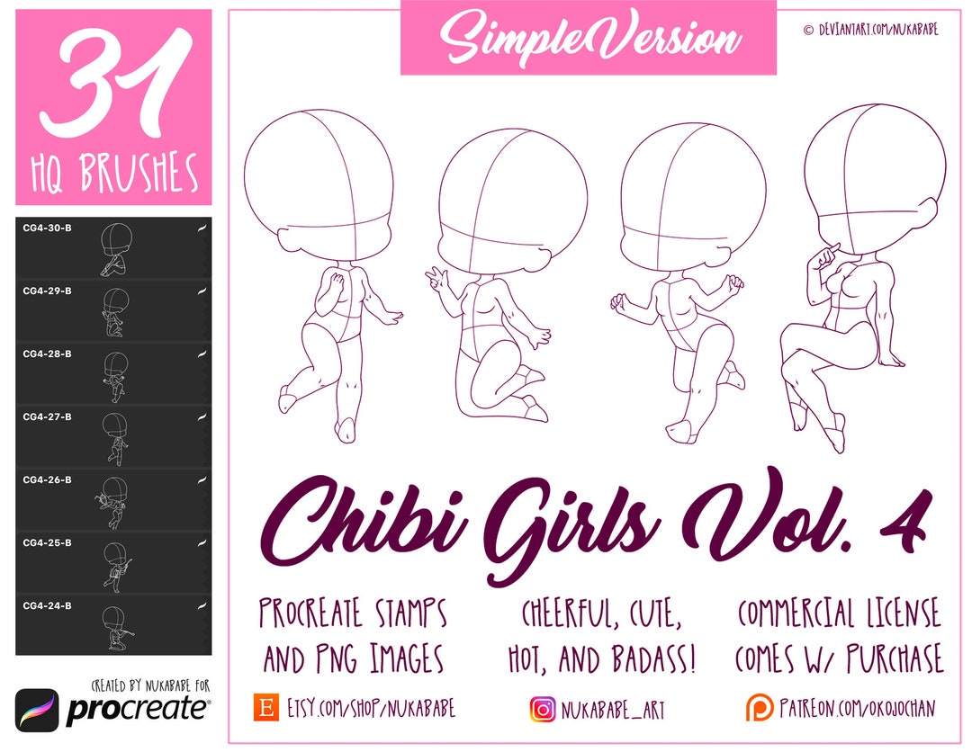 Procreate Chibi Poses: Female Figure Stamps Brushes (PNG) - Etsy