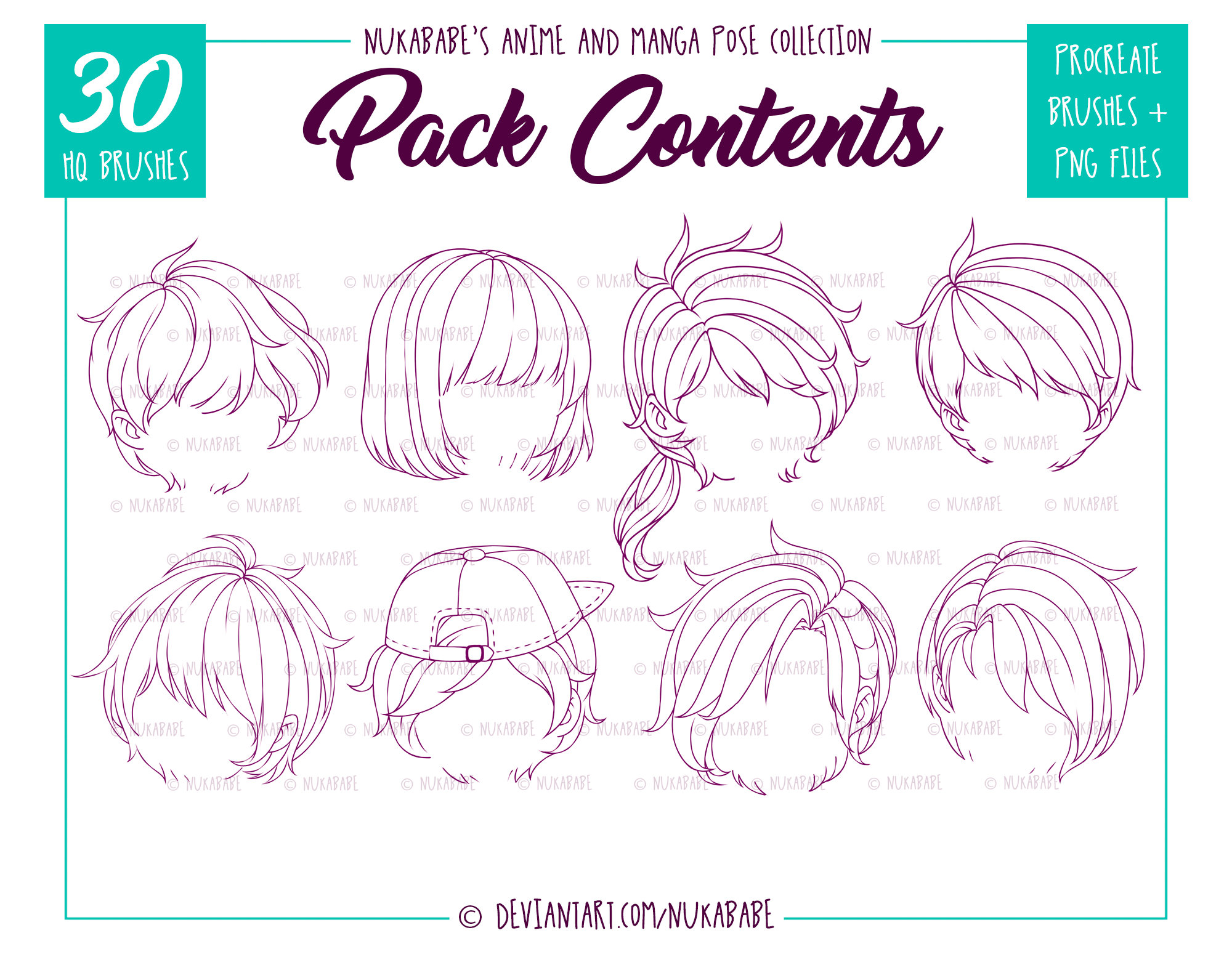 Procreate Hair Stamps Chibi Boys Hairstyles Manga Hair