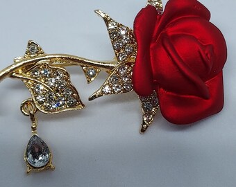 Vintage Rose Brooch With Ruby Red Crystals - Etsy