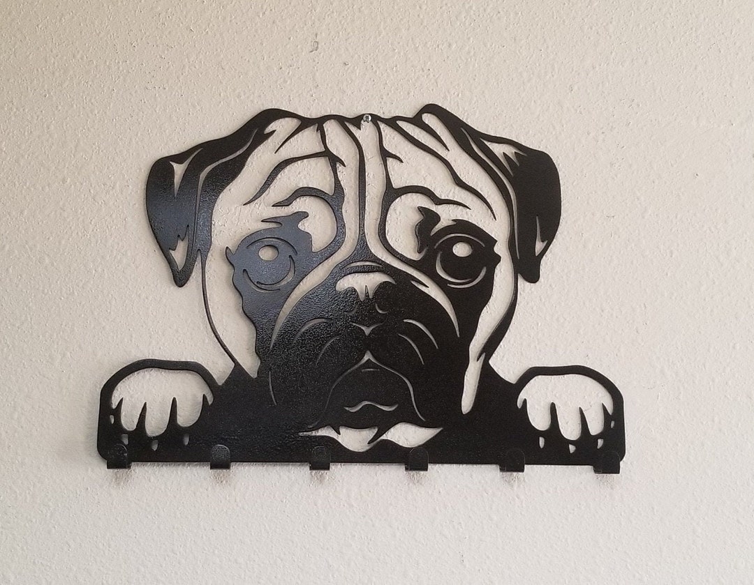 Pug Dog Leash Rack, Key Holder, Hooks Pug Gifts - Etsy
