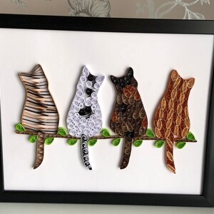 Personalised Cat Art Gift - Supplied Framed - 4 Cats - Fully ...