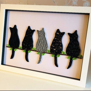 Cat Art Gift Personalised, Supplied Framed 5 Cats Fully Personalised ...