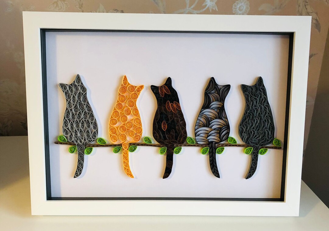 Cat Art Gift Personalised, Supplied Framed 5 Cats Fully Personalised ...