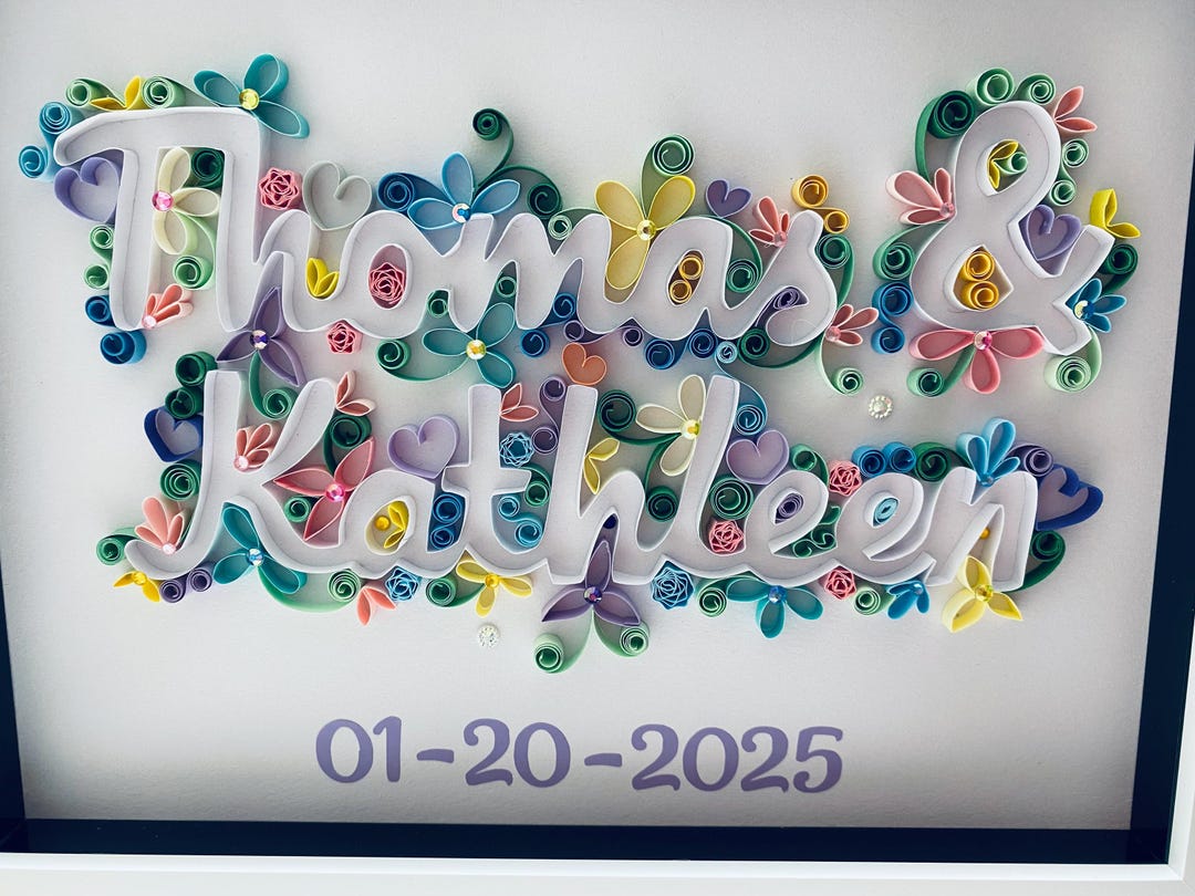 Personalised Name Art, 2 Names, 3D Art of Quilling, Supplied Framed ...