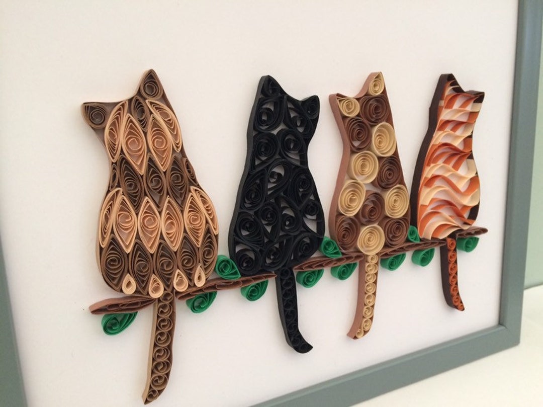 Personalised Cat Art Gift - Supplied Framed - 4 Cats - Fully ...