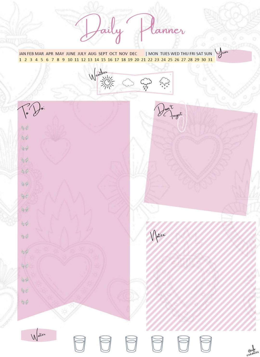 Heart Background Pink Daily Planner Printable - Etsy