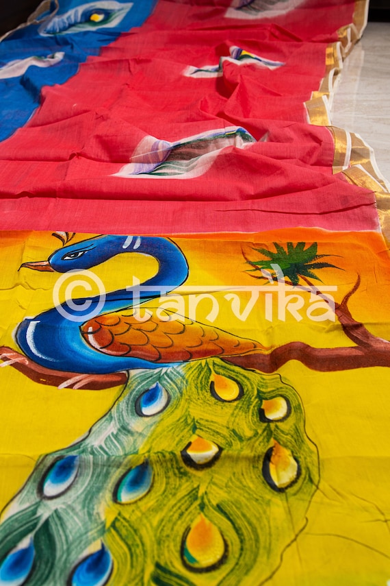 Peacock Feather Paintings On Saree