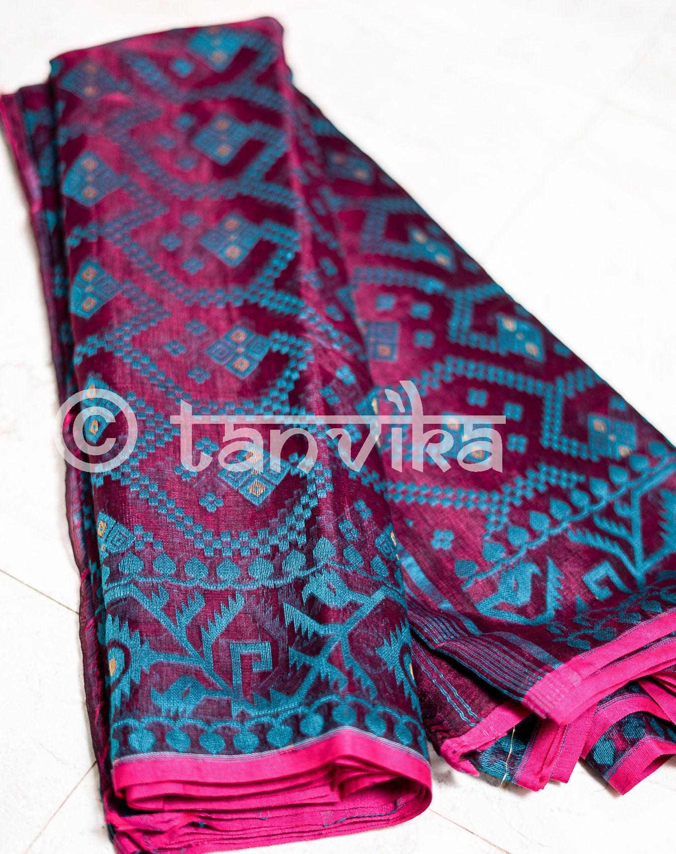 Unique Jamdani Saree with intricate geometric pattern Jamdani - Etsy 日本