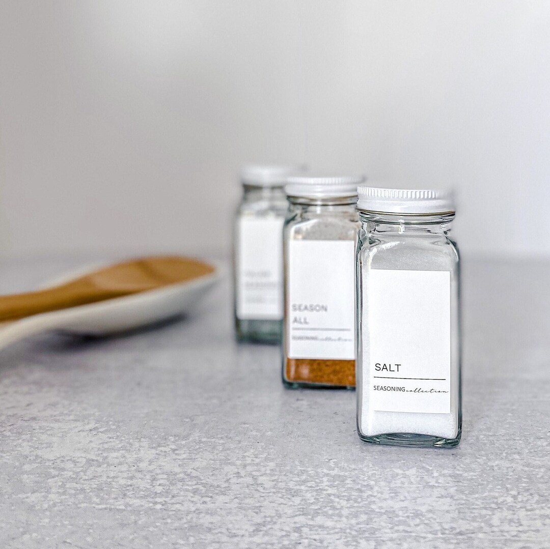 120 Minimalist Modern Spice Jar Labels| Preprinted Water Resistant ...
