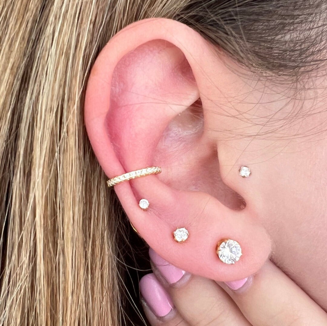 Ear Cuff for Conch 925 Sterling Silver Single Band White CZ Ear Cuff ...