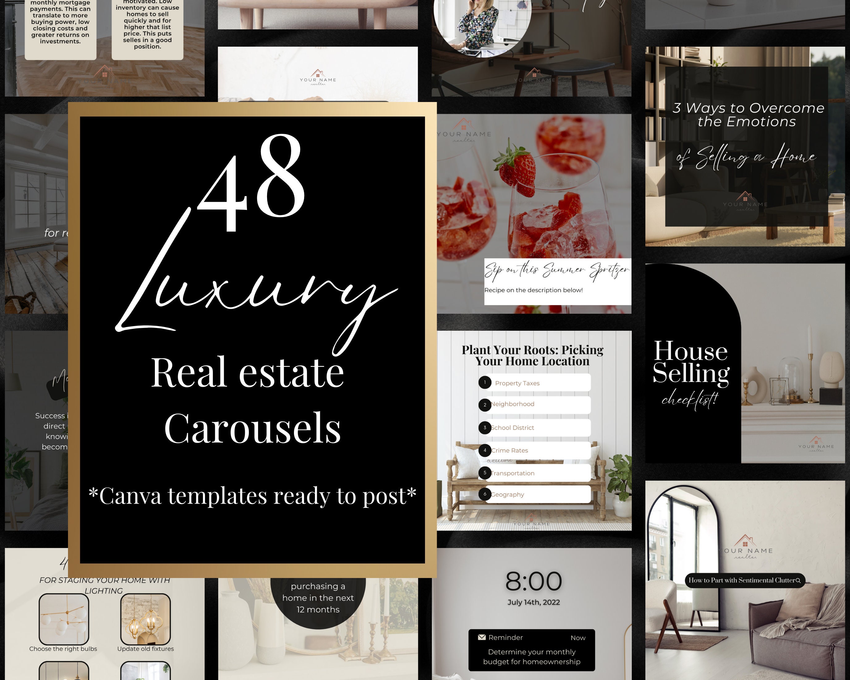 48 Luxury Real Estate Instagram Carousel Templates for Canva Realtor ...