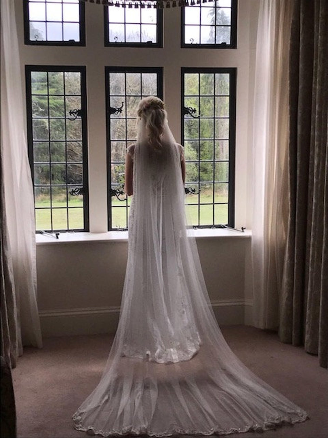 Drape Veil, Draped Cathedral Veil, Soft English Tulle Veil, Boho ...