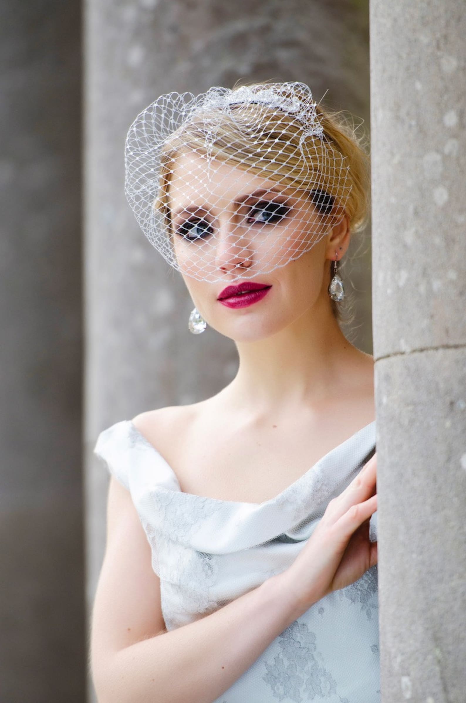 Silver Birdcage Veil, Birdcage Veil, Face Veil, French Netting, Bridal ...