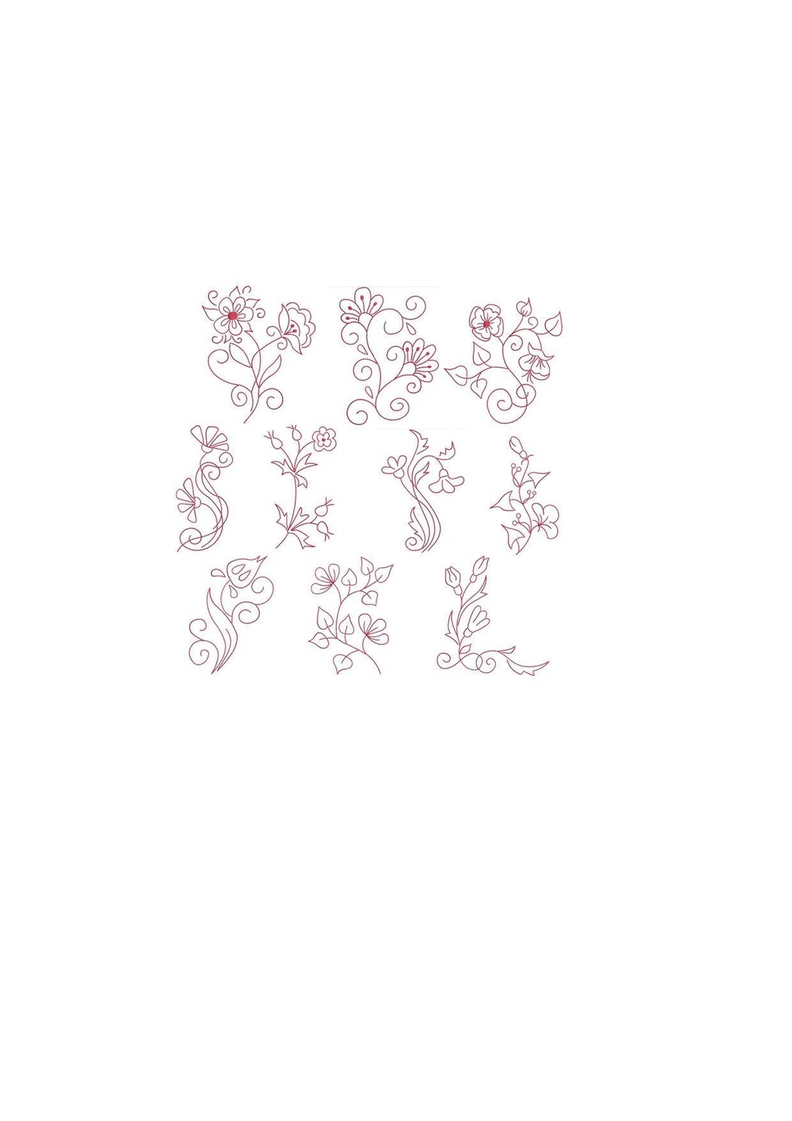 Floral Redwork Set of 10 Machine Embroidery Designs/flowers - Etsy