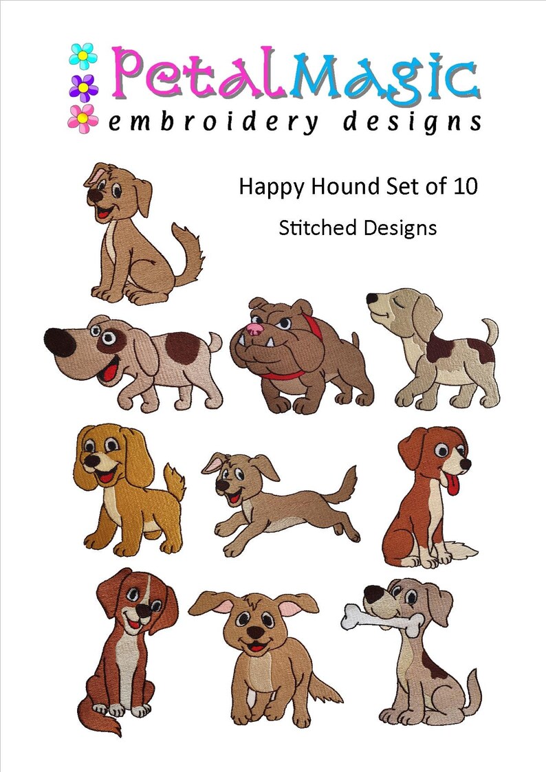 Happy Hounds Set of 10 Filled Stitch Machine Embroidery Designs/ Dogs ...