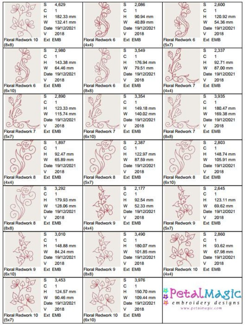 Floral Redwork Set of 10 Machine Embroidery Designs/flowers - Etsy