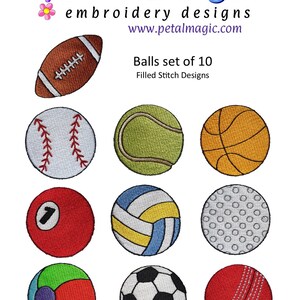 Balls Set of 10 Filled Stitch Machine Embroidery | Etsy