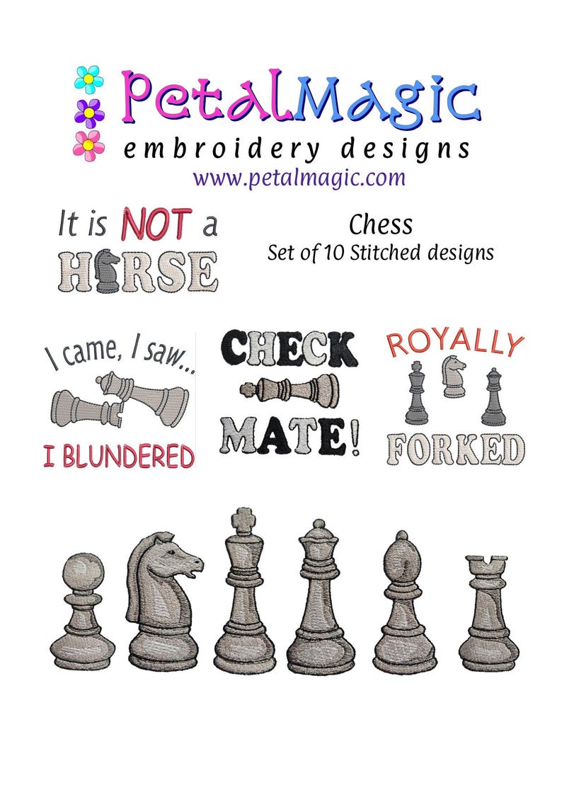 Chess Set of 10 Filled Stitch Machine Embroidery Designs - Etsy