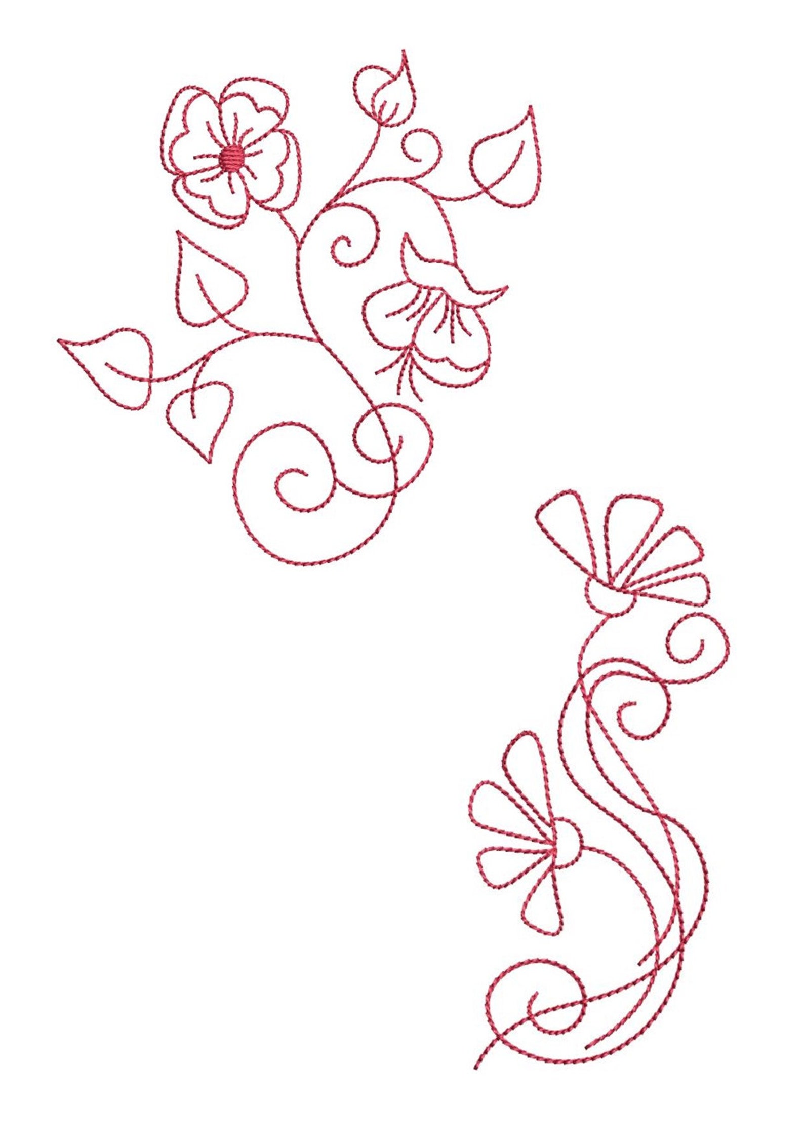 Floral Redwork Set of 10 Machine Embroidery Designs/flowers - Etsy
