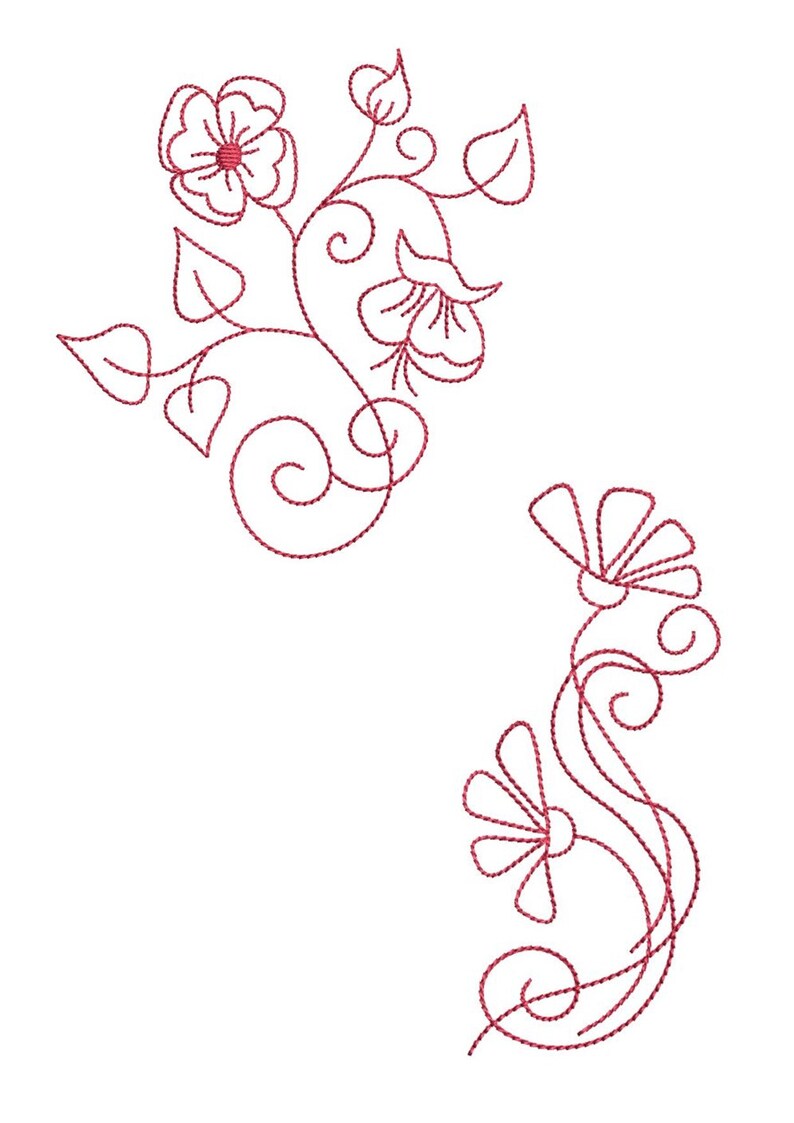 Floral Redwork Set of 10 Machine Embroidery Designs/flowers - Etsy