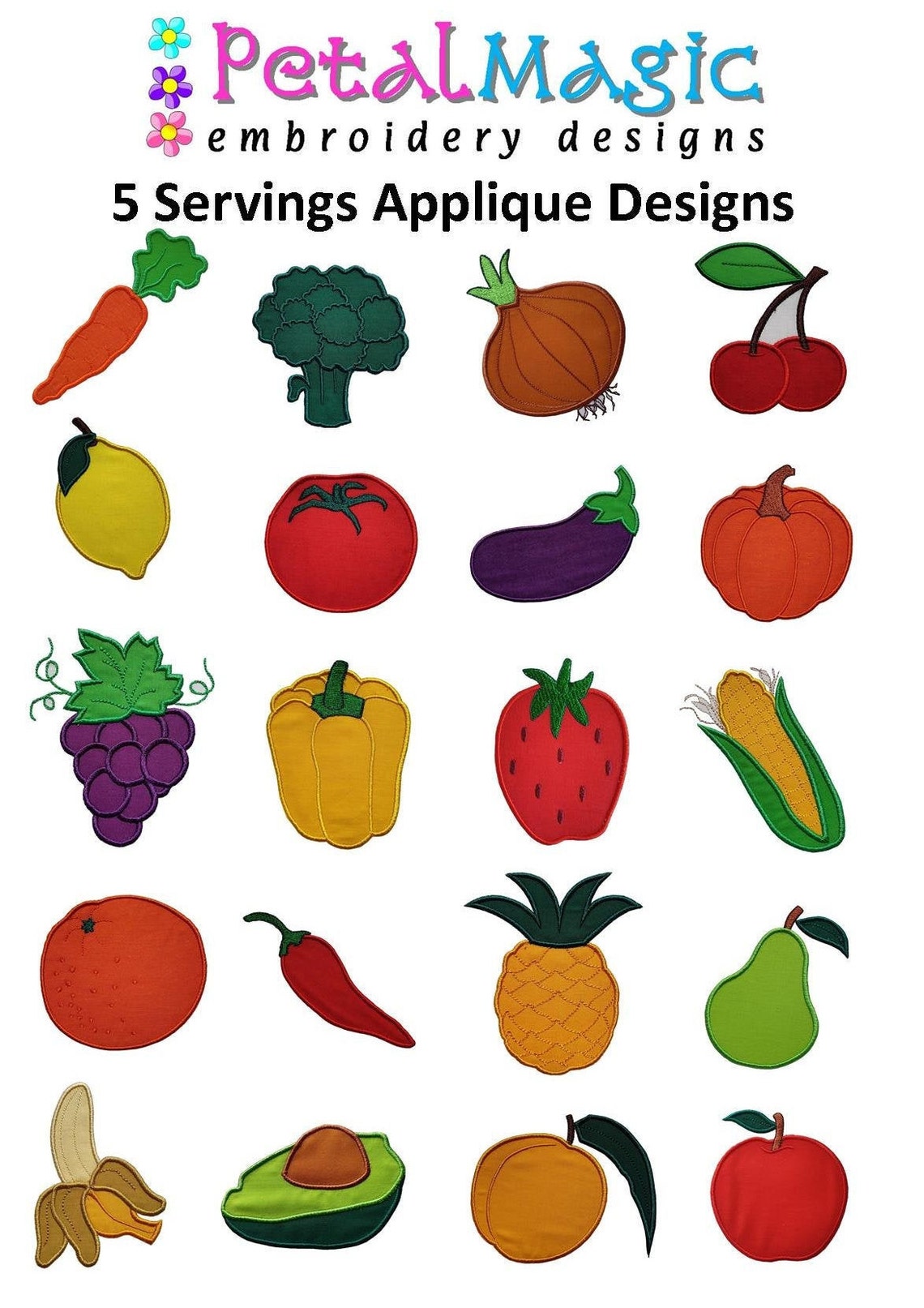 5 Servings Applique Set Machine Embroidery 20 Designs/ Set of 20 ...