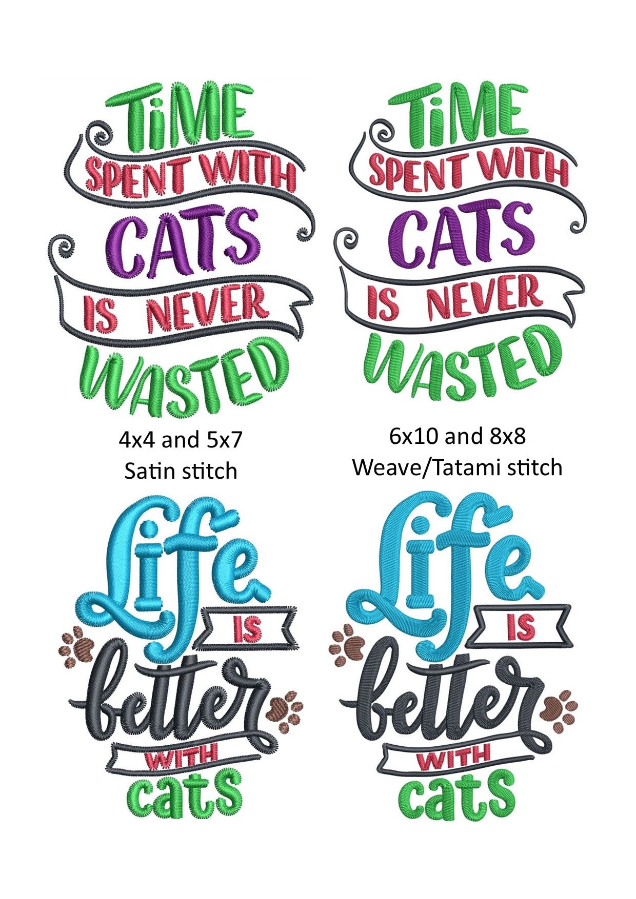 Cat Sayings Set of 10 Filled Stitch Machine Embroidery Designs - Etsy