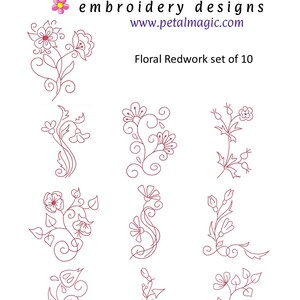 Floral Redwork Set of 10 Machine Embroidery Designs/flowers - Etsy