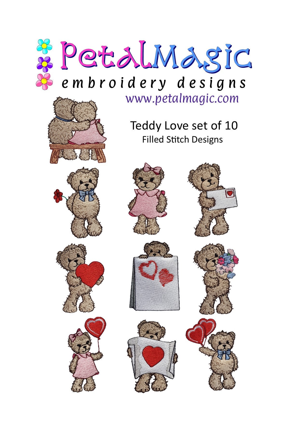 Teddy Love Set of 10 Filled Stitch Machine Embroidery Designs/teddy ...