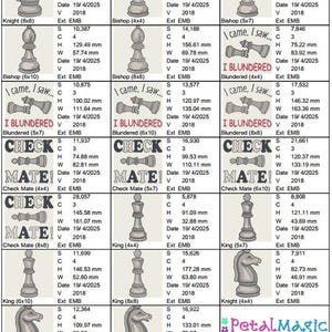 Chess Set of 10 Filled Stitch Machine Embroidery Designs - Etsy