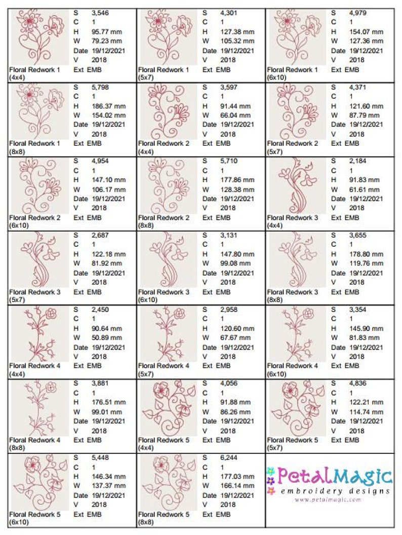 Floral Redwork Set of 10 Machine Embroidery Designs/flowers - Etsy