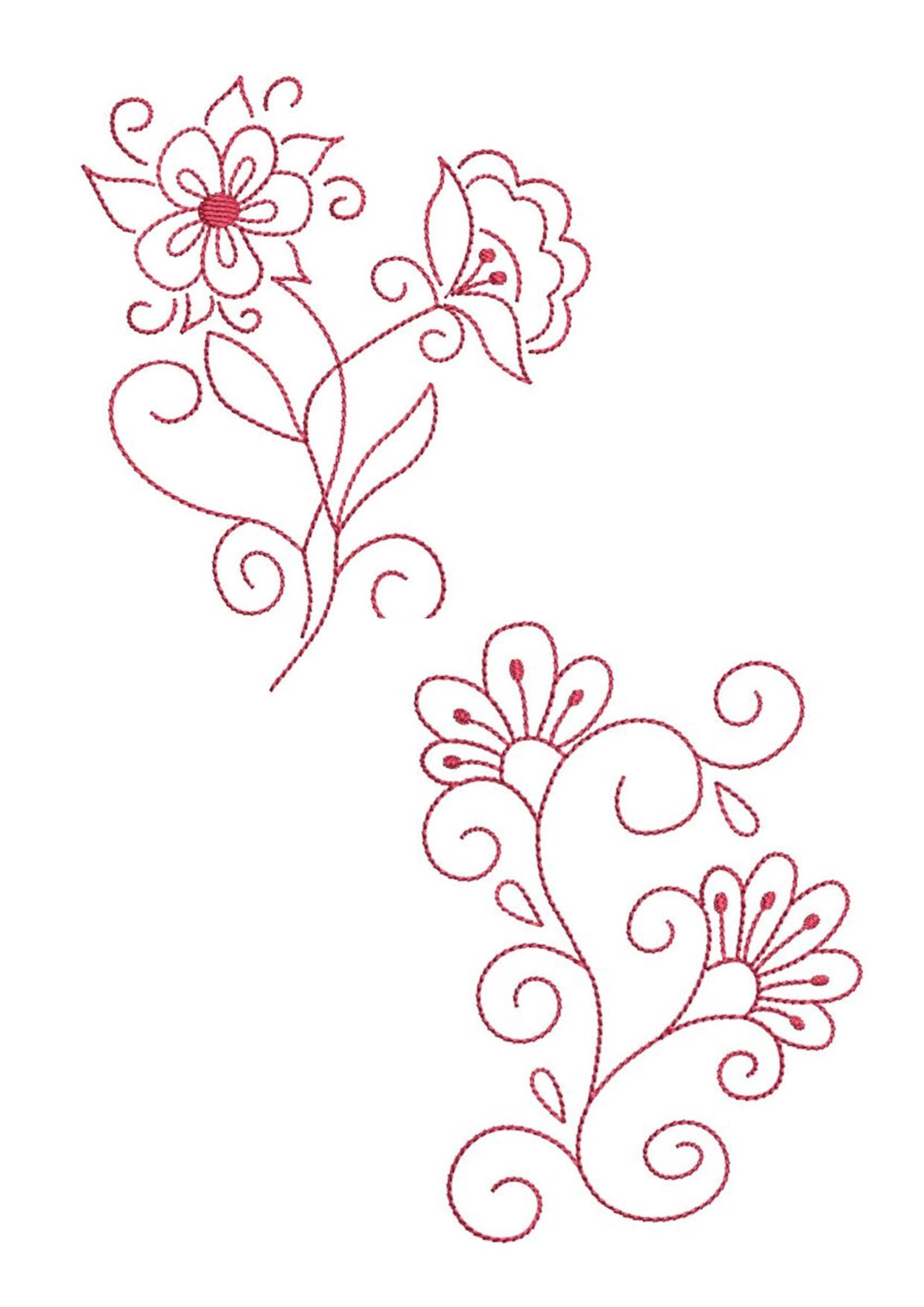 Floral Redwork Set of 10 Machine Embroidery Designs/flowers - Etsy